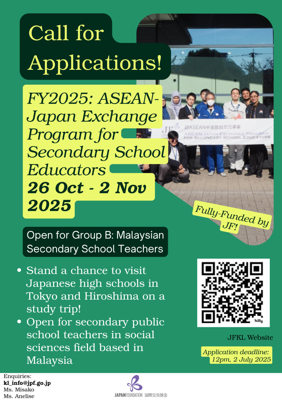 FY2025: ASEAN-Japan Exchange Program for Secondary School Educators – JFKL